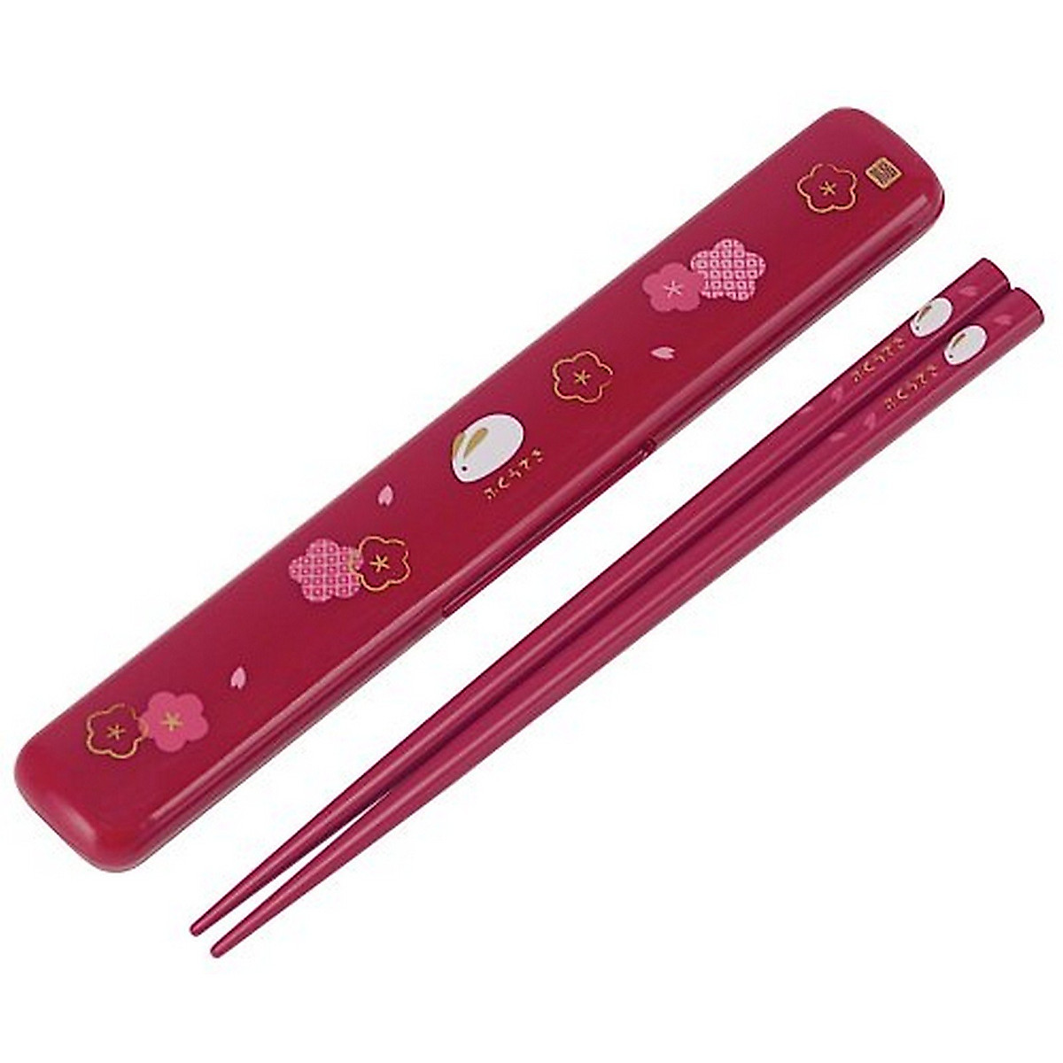 Skater Japanese Rabbit Blossom Chopstick and Case, Red