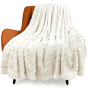TOONOW Fuzzy Blanket Cozy Faux Fur Luxury Throw Blanket, Extra Soft, Double Sided, Fluffy, Plush Warm Throw Blanket for Couch Sofa Bed, 51''x67'' (White)