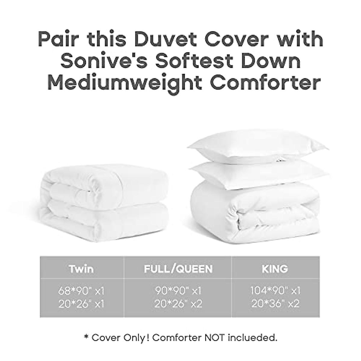 SONIVE Bedding Duvet Cover Set Super Soft and Breathable Double Brushed Microfiber 3 Pieces with Zipper Closure 8 Corner Ties (White, King)