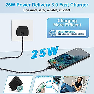 USB C Samsung Fast Charger, 25W PD Type C Super Fast Charging Block for Samsung Galaxy S23 S22 S21 FE S20 A04s A03s A14 A53 A13 Z Fold 4,Pixel 7/7 Pro/6a, 6Ft Android Charger Cable USB C to USB C Cord