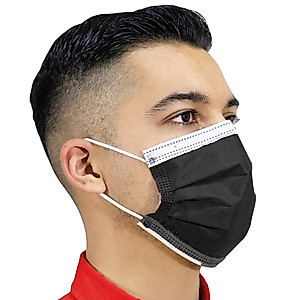 4-Ply Breathable Disposable Face Mask - Made in USA - Comfortable Elastic Ear Loop Multiple Colors (50, Black and White)