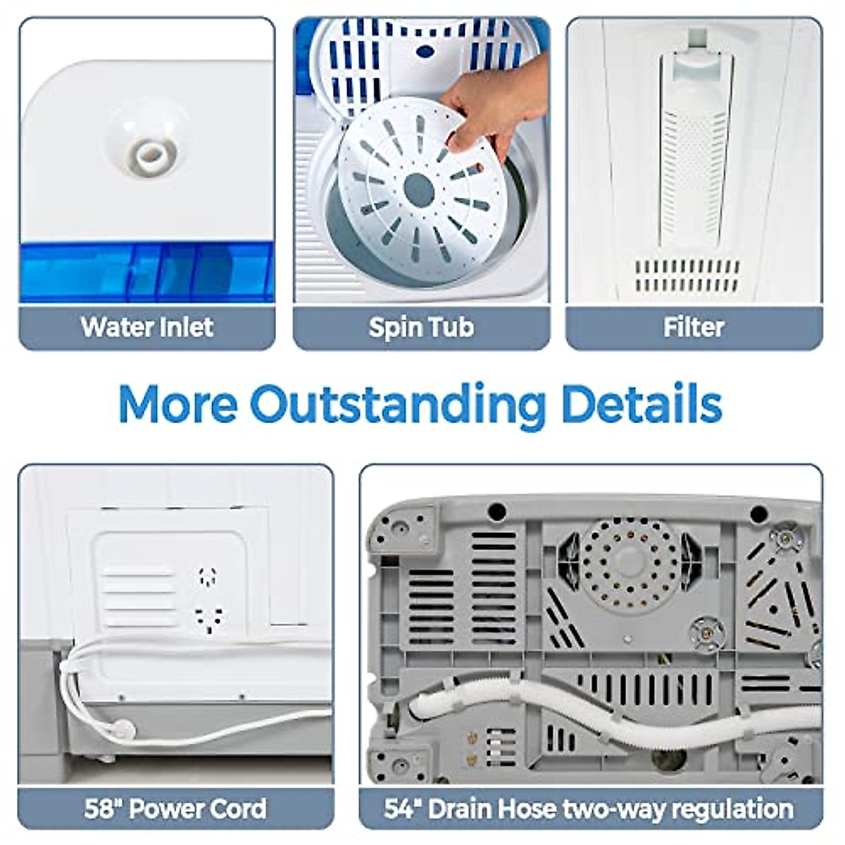 Portable Washing Machine, 2 in 1 Laundry Washer and Dryer Combo, 28lbs Capacity 18 lbs Washing 10 lbs Spinning, Timer Control, Drain Pump, Dorm Apartment Semi-Automatic Twin Tub Mini Washer (blue)