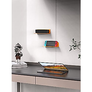 Weronique Floating Shelves Small Acrylic Shelf with 2 Installations Wall Mounted Thicker Display Shelves Set of 2 for Smart Speaker/Action Figures/Security Camera, with Cable Clips, Neon Orange
