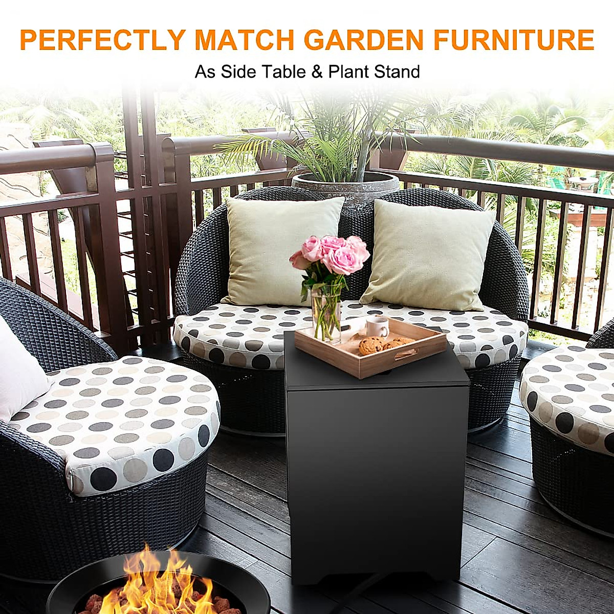 CAMPLUX Propane Tank Cover Table, 20 LB Propane Tank Storage Box, Outdoor Tank Hideway Table for Propane Fire Pit and Gas Griddle Black