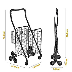 Extra Large Folding Shopping Cart, Grocery Cart, Utility Cart with Double Basket & Swivel Wheels, Shopping Cart for Groceries, Laundry, Books, Luggage, Travel, Easy to Assemble
