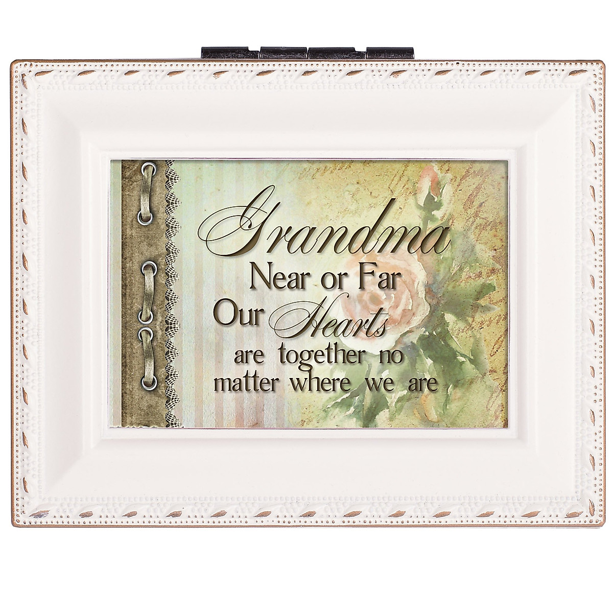 Grandma Hearts Ivory Rope Trim 4.5 x 3.5 Tiny Square Jewelry Keepsake Box