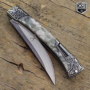Cowboy Western Ornate Bolster Lockback Open Folding Pocket Knife Pearl Handle 9.5" Outdoor Survival Hunting Knife for Camping by Survival Steel