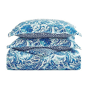 Poppy & Fritz - King Comforter Set, Reversible Cotton Bedding with Matching Shams, Medium Weight for All Seasons (Brooke Blue, King)