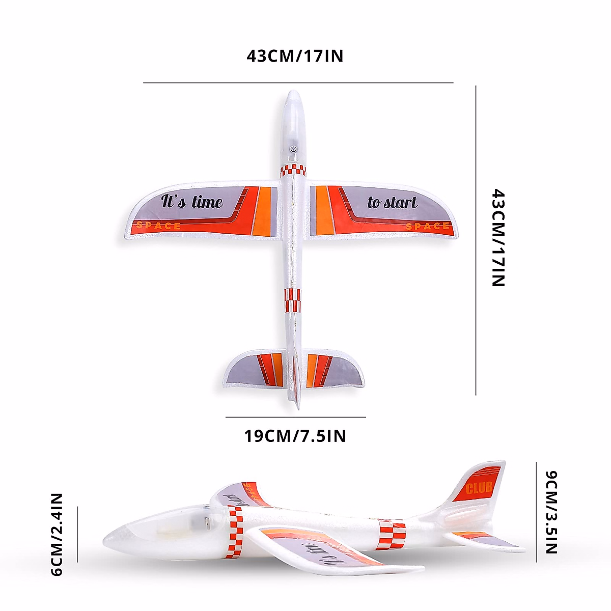 EagleStone Airplane Toy 2 Pack LED Foam Airplane for Kids Large Throwing Foam Plane 2 Flight Mode Glider Plane Flying Toys with 2 Sticker Styrofoam Airplanes for Boys&Girls Age 3 or Above Best Gift