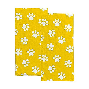 Soft Hand Fingertip Towels 2 Pcs Face Bath Towels Yellow Paw Print Absorbent Washcloths for Bathroom Hotel Kitchen 30x15in