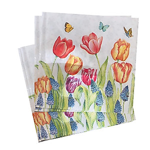 20-ct 6.5 Tulip Mother's Day Decorative Napkins for Decoupage Butterfly Napkins Floral Napkins Paper Floral Paper Napkins Lunch Dinner Pretty Flower Napkins Wedding Birthday Tea Valentine Napkins