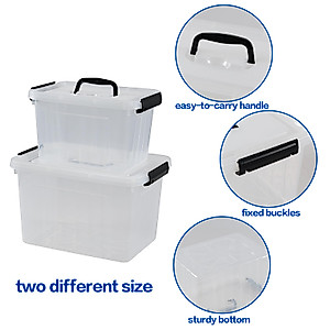 Aninhao 12 Quart & 6 Quart Clear Plastic Storage Bins, Latching Storage Box Bin with Handle, 2 Packs
