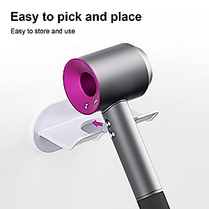 Liboer Hair Dryer Wall Mount Holder Blow Dryer Organizer Hair Dryer Wall Stand Hair Dryer Organizer Rack with Plug & Wire Hook for Bathroom，Multi-Functional Hair Dryer Rack for Dyson Supersonic(white)