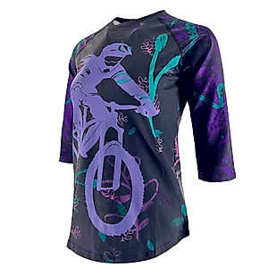 Loka Wear Deep Purple Forest Womens 3/4 Sleeve Pockets MTB Mountain Bike Cycling Jerseys Shirt Quick Dry-Recycled (Medium)