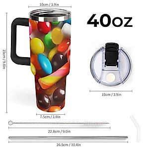 FZQVSGW Colorful Candy 40 Oz Tumbler with Handle And Straw Stainless Steel Vacuum Insulated Tumblers Reusable Keep Drinks Cold Coffee Cup Holder Friendly Gifts for Women Men Car Gym Travel