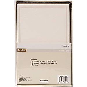 Simplicity Ivory White Wedding Invitation Kit with Envelopes, Makes 100 Invitations, 5.5" W x 8.5" L