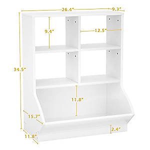 Aheaplus Toy Storage Organizer with Bookcase, 5 Cubby Bookshelf Toy Storage Cabinet, Open Multi-Bins Toys&Books Storage Display Organizer for Playroom, Bedroom, Nursery, School, White