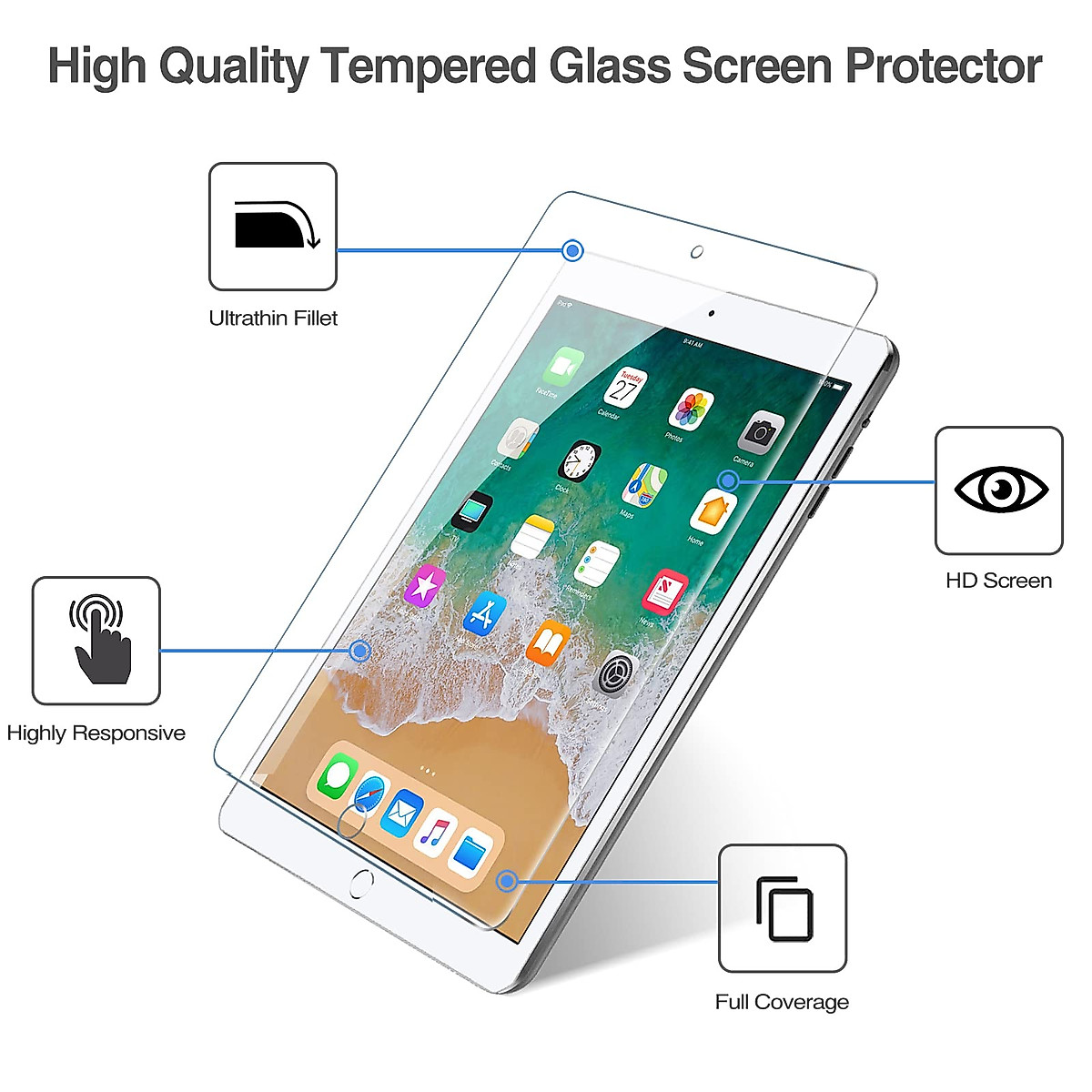 ProCase 2 Pack Screen Protector for 9.7" iPad 6th 5th / iPad Pro 9.7 2016 / iPad Air 2 / iPad Air 1, Tempered Glass Film Guard for iPad 6 5 2018 2017, iPad Air 2nd 1st 2014 2013