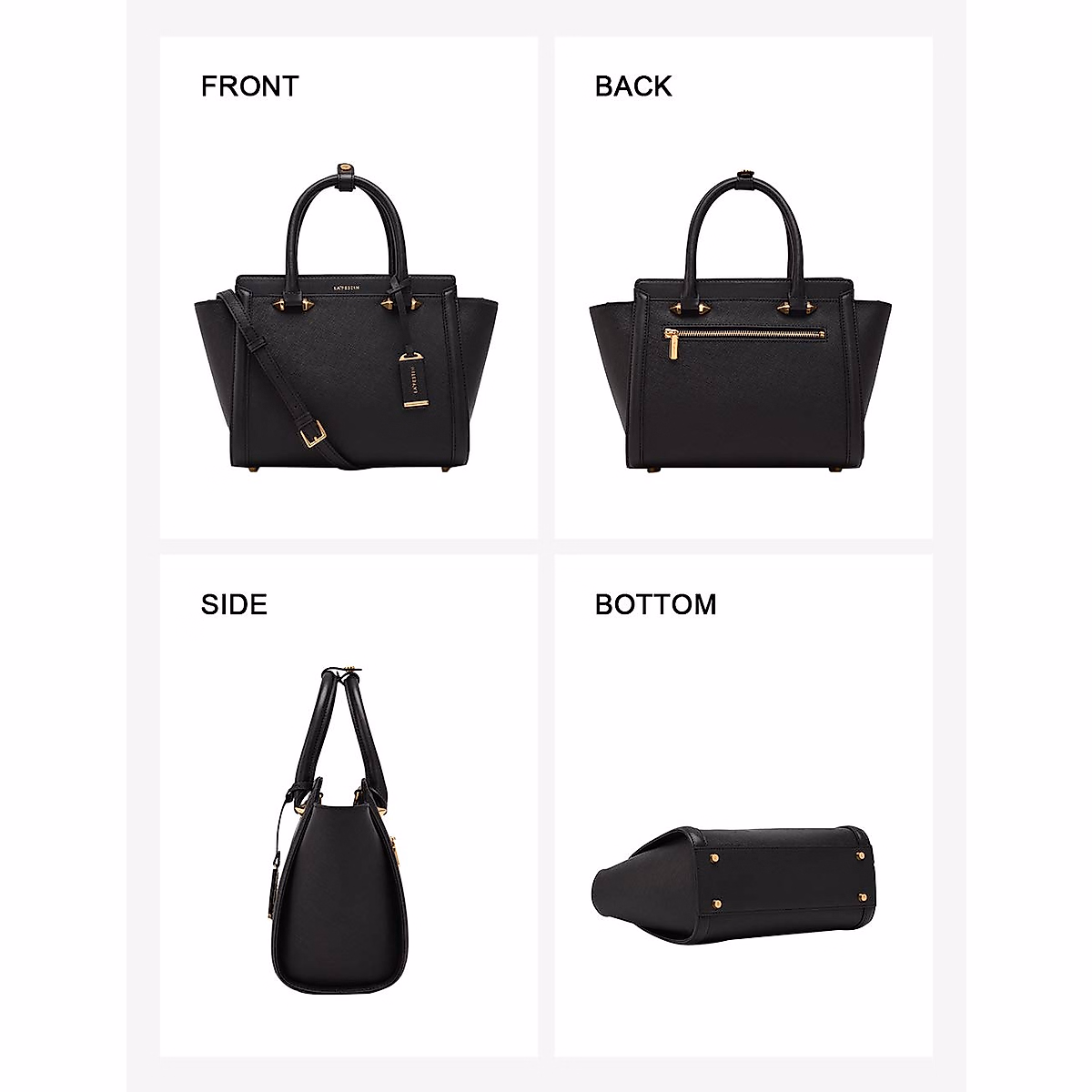 LA FESTIN Designer large-capacity handbag leather shoulder messenger bag red black blue fashion female bag (black)