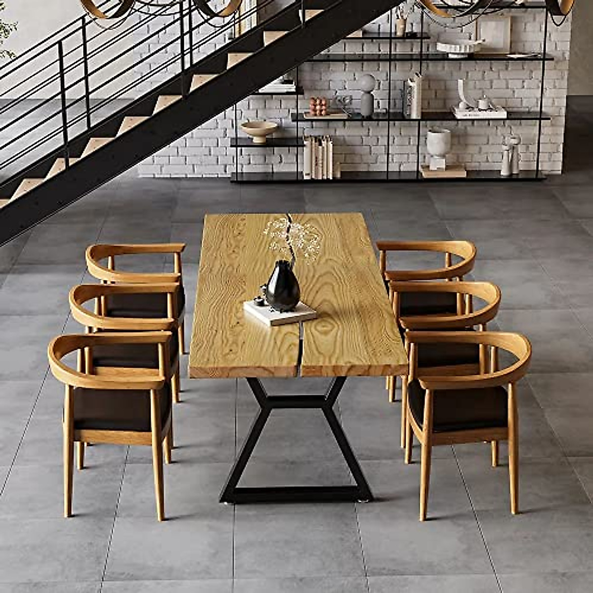 homary 70.9" Natural Industrial Dining Table for 6-8 People, Rectangular Wood Kitchen Table with Metal Legs