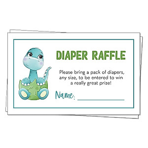 The Invite Lady Dinosaur Baby Shower Diaper Raffle Ticket Diaper Wipes Raffle Ticket Insert Request Prize Dino Egg Baby Dinosaurs Boy Blue Green Printed Cards (50 Count)