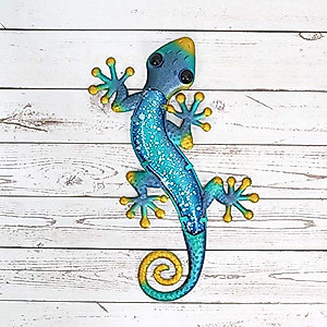 LIFFY Metal Lizard Wall Decor Outdoor Indoor Metal Wall Art Gecko Hanging Decorations Metal and Glass Garden Theme Home Decorations for Garden Living Room Bedroom