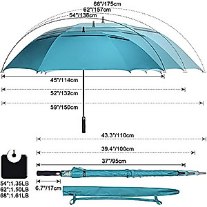 G4Free 68 inch Oversize Windproof Automatic Open Golf umbrella Double Canopy Vented Waterproof Large UV Sun Protection Stick Umbrellas (Sky Blue)