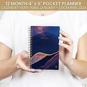 bloom daily planners 2024 Pocket Planner - 4” x 6” - (January 2024 - December 2024) - MINI Weekly/Monthly Agenda Organizer & Calendar Book - Midnight Mountains