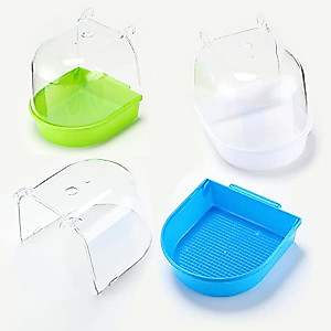 3 Pieces Clear Bird Bath for Cage Parakeet Bird Cage Accessories Hanging Bird Bath Box Parrot Bird Bathing Tub with Clear View for Small Birds Cockatiel Conure Canary Budgies Parrots Blue Green White