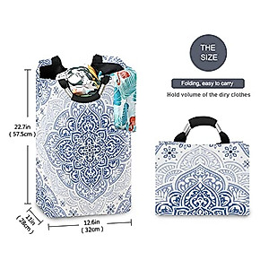 Kigai Blue Embroider Laundry Basket Foldable Large Laundry Hamper Bucket with Handles Collapsible Nursery Storage Bin for Kids Clothes Toy