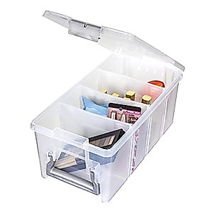 AB Designs 6925ABD Semi Satchel with Removable Dividers, Stackable Home Storage Organization Container, Clear with Sliver Latches and Handle