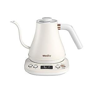 Mecity Electric Gooseneck Kettle With Keep Warm Function & LCD Display Automatic Shut Off Coffee Kettle Temperature Control Pour Over Kettle 1200 Watt, 0.8L, 120V, Milk White