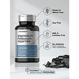 Magnesium Potassium Aspartate Complex | 180 Capsules | Non-GMO and Gluten Free Formula | by Horbaach