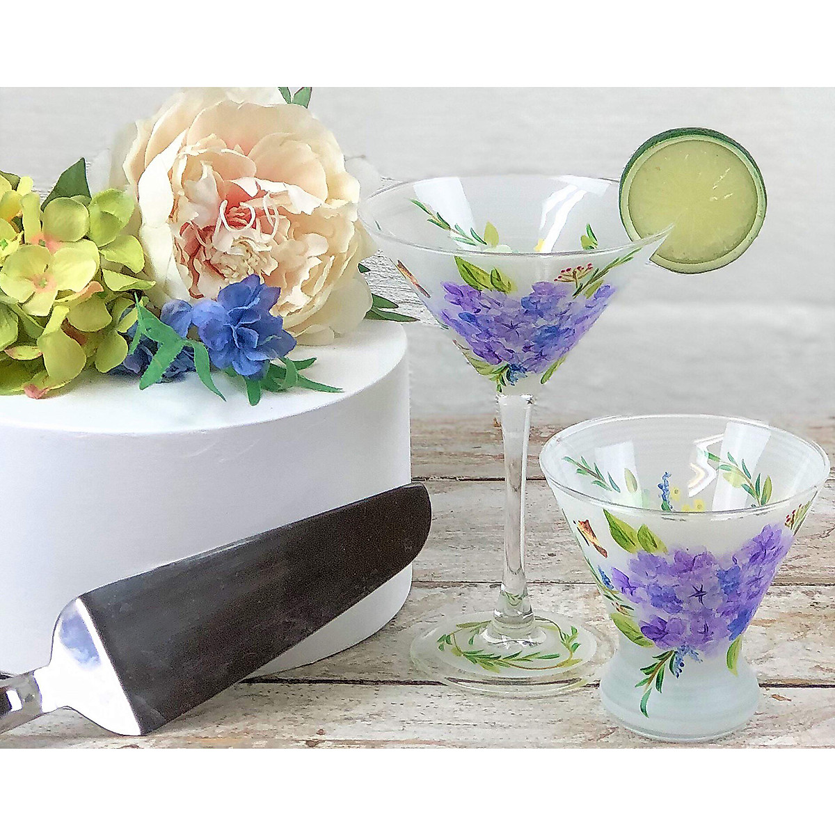 Golden Hill Studio Springtime in Paris Collection Unique Glassware by USA Artists, Set of 2, Spring Table Décor