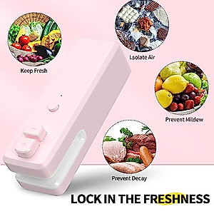Bag Sealer Mini, 3 in 1 Mini Bag Sealer Heat Seal with Cutter & Magnet, Rechargeable Mini Chip Bag Vacuum Sealer Machine for Reseal Plastic Bags & Keep Snacks Fresh, Portable Kitchen Gadget (PINK)