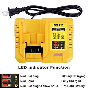 DCB112 Battery Charger Replacement for De-Walt 12V 20V and 60V MAX Lithium-Ion Battery DCB201 DCB200 DCB612 DCB609-2 DCB609 DCB606 DCB606-2 DCB208 DCB206 DCB206-2 DCB204 DCB203 DCB126 DCB127