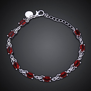 WDIYIEETN Fashion Jewelry Ruby Bracelet 925 Sterling Silver Oval Cut Red Cubic Zirconia Crystal Diamond Wedding Bracelet for Women