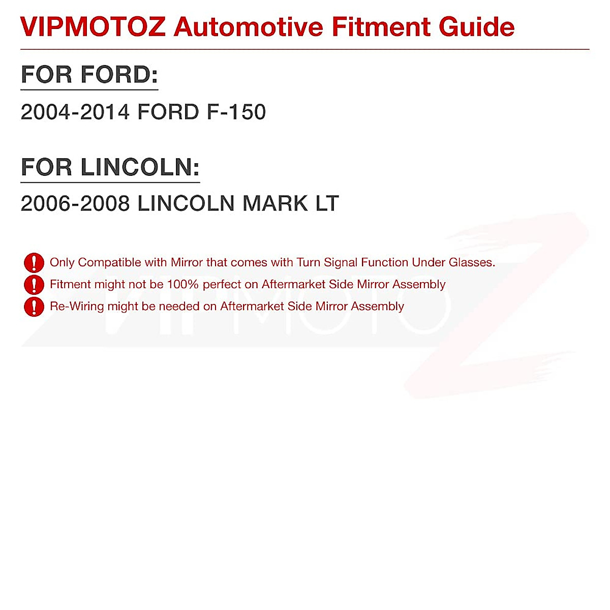 VIPMOTOZ Full LED Amber Lens Mirror Side Marker Turn Signal Light Blinker Lamp Lens Assembly Replacement Pair For 2004-2014 Ford F150 Pickup Truck, Driver & Passenger Side