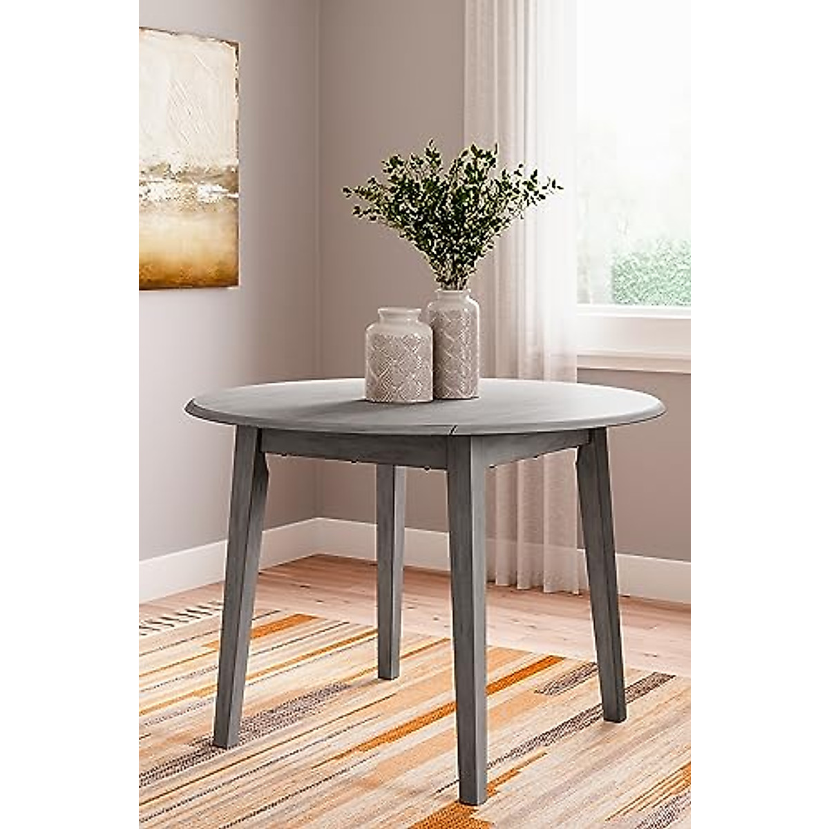 Signature Design by Ashley Shullden Casual Round Dining Small Drop Leaf Table, Seats up to 4, Gray