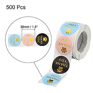 MECCANIXITY 1 Roll Paw Print Thank You Labels 1.5 Inch Adhesive Gold Dog Paw Tags for Greeting Card, DIY, Business, 500 Count/Roll