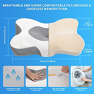Home4me Cervical Pillow Memory Foam Pillow for Neck and Shoulder Pain Relief, Contour Orthopedic Pillows for Back or Stomach Sleepers, Solving Shortness of Breath and Stiffneck for Side Sleeping