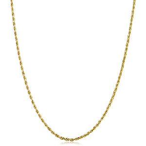 Kooljewelry 14k Yellow Gold Rope Chain Necklace (1.6 mm 14 inch)