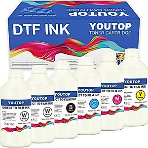 YOUTOP 6PK DTF Ink for PET Film Heat Transfer Printing Refill for DTF Printer with Epson printhead L1800 L805 I3200 4720 DX5 DX7 TX800 5113 XP600 xp15000 (500ML)