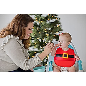 Little Holly Dear Santa Silicone Bib Set, Christmas Silicone Bibs with Food Catcher, Soft Adjustable Fit Toddler Bibs, Dishwasher Safe Baby Bibs, Feeding Accessory for New & Expecting Parents