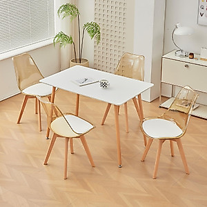 Ailatimogo Dining Chairs Set of 4, Modern Dining Chairs Upholstered, Acrylic Kitchen Dining Room Chairs with Wooden Chairs Legs, High Back Rest-Shell Tulip Chairs for Living Room, Bedroom-Amber