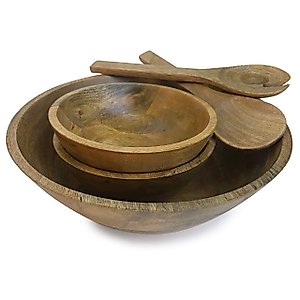 Fairwood Way Wooden Salad Bowl and Four 7 Inch Dinner Salad Bowls