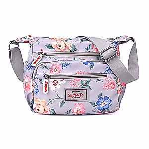 WITERY Crossboby Bag for Women - Waterproof Nylon Multi-Pocket Purse Floral Shoulder Bag Zipper Handbag Messenger Bag with Adjustable Strap, Casual Ladies Medium Roomy Travel Purses Hobo Tote Bag