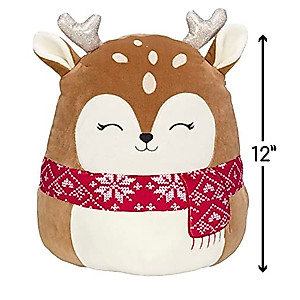 Squishmallows Official Kellytoy 12 Inch Soft Plush Squishy Toy Animals (Dawn Deer Red Scarf)