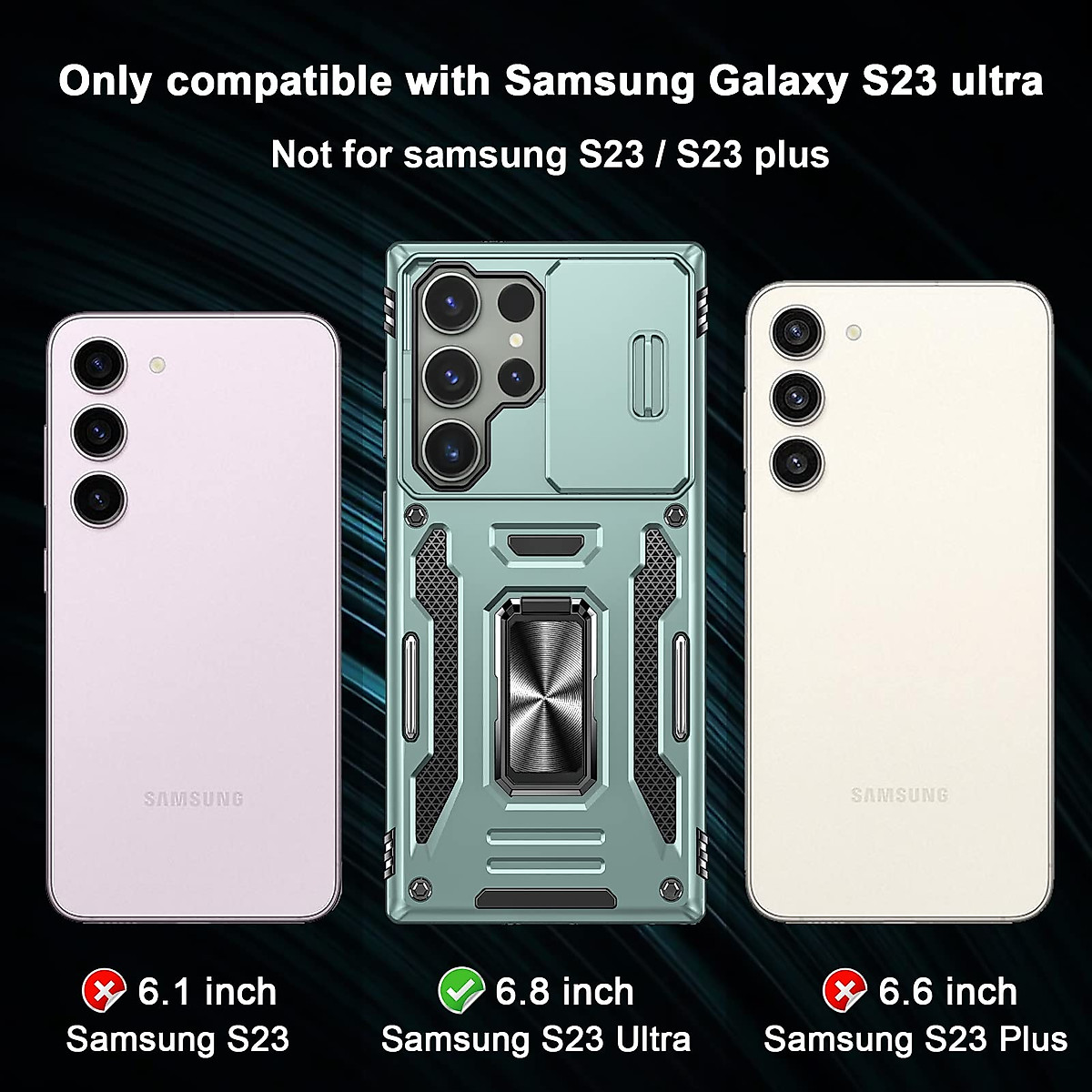 2023 New CASE for Samsung 23 Ultra Case with Kickstand & Camera Cover Slide,[2 in 1] Heavy Duty Drop Proof Phone Cover.Hard PC+Silicone for Protective Case Samsung Galaxy 23 Ultra Phone Case(Cyan)