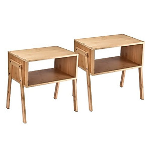 Vdomus Bamboo Stackable Nightstand Set of 2-16 inches Natural Wood Matching Side Table - Wooden Bedside Tables - Minimalist Low End Table Furniture for Living Room or Bedroom